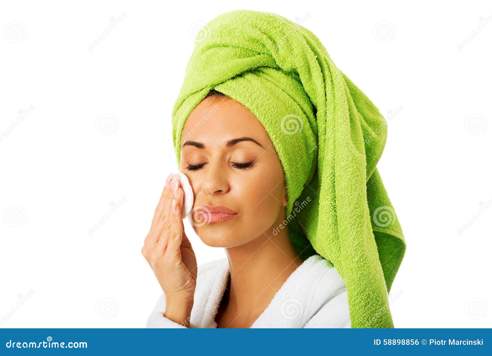 Woman in Bathrobe Removing Makeup Stock Photo - Image of bathrobe ...