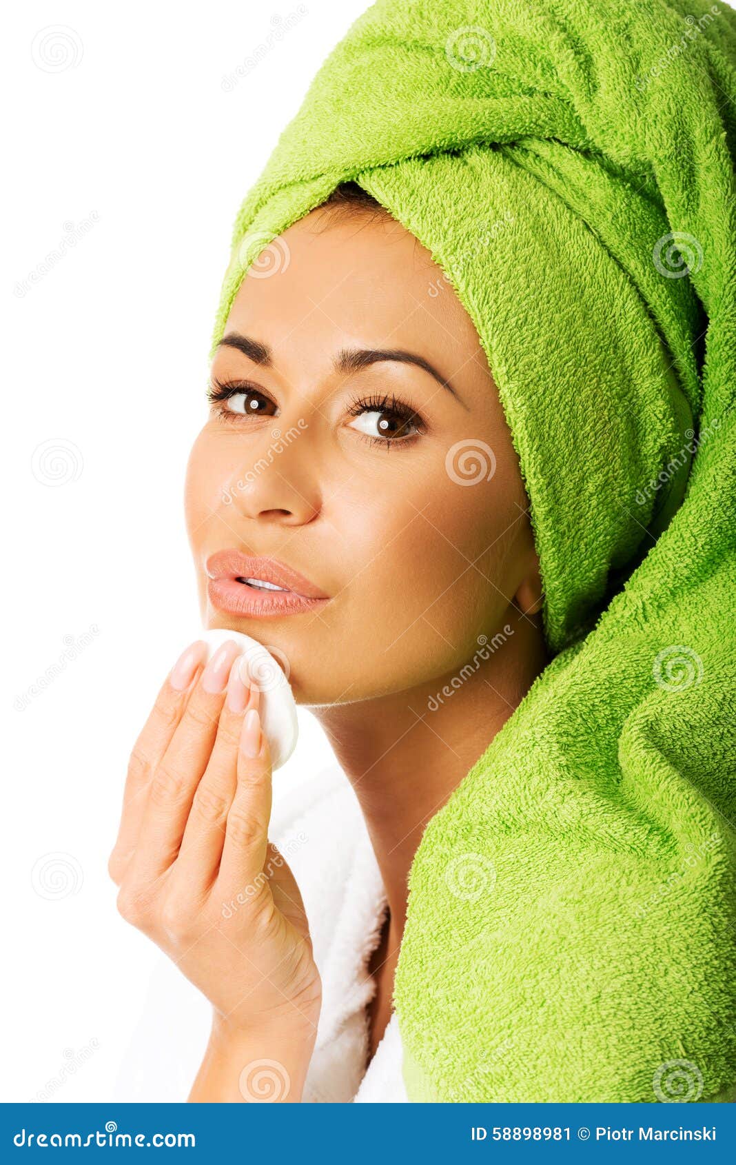 Woman in Bathrobe Removing Makeup Stock Image - Image of health ...