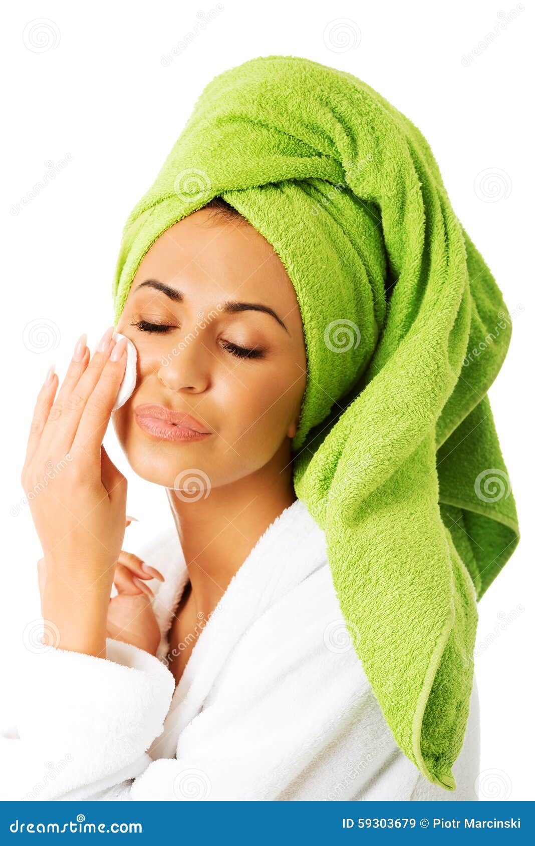Woman in Bathrobe Removing Makeup Stock Image - Image of makeup ...