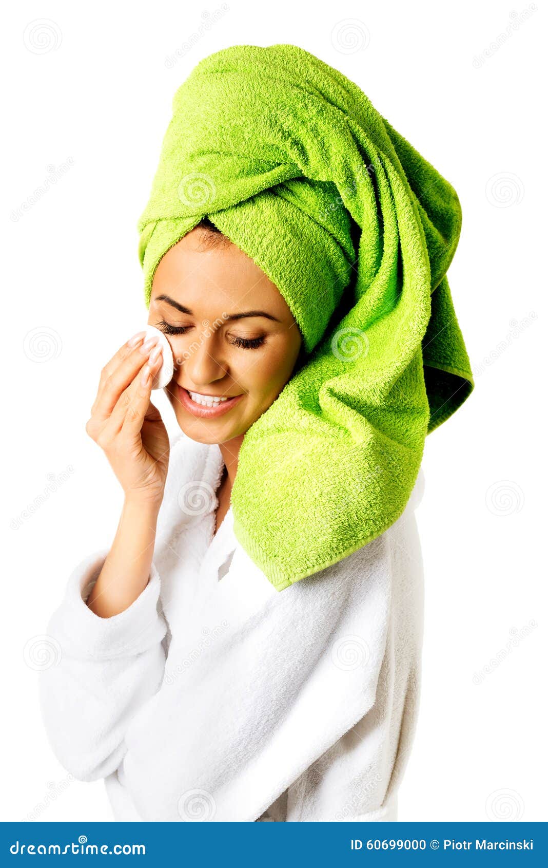 Woman in Bathrobe Removing Makeup Stock Photo - Image of makeup ...