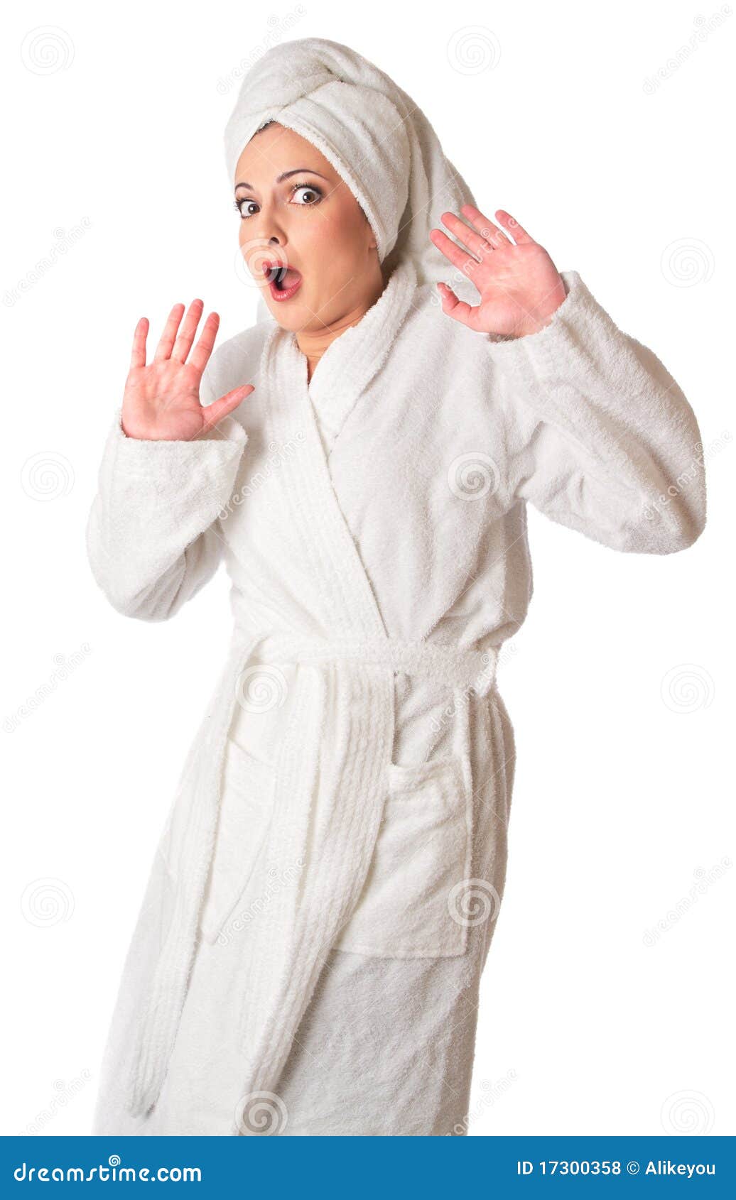 Woman in Bathrobe is Surprised Stock Photo - Image of human, beautiful ...