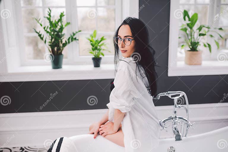Woman In Bathroom Beautiful Girl On Bathtub In Underwear Sex Woman