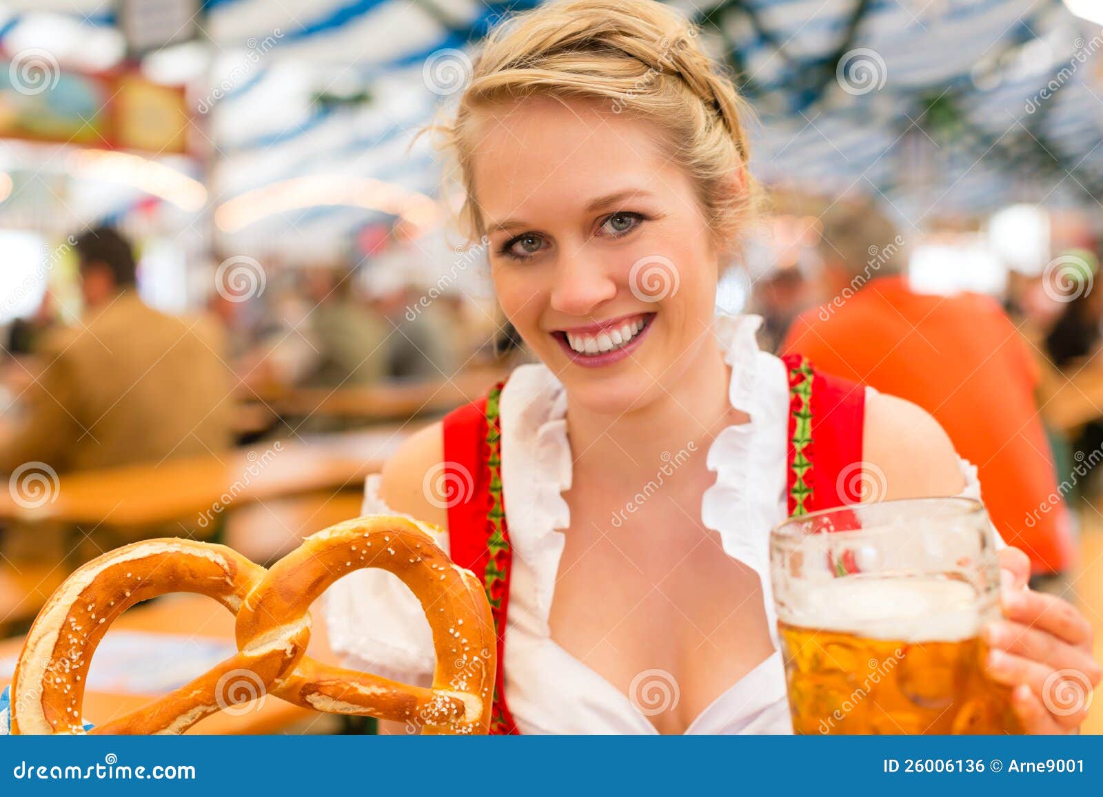 Woman with Bavarian Clothes or Dirndl in Beer Tent Stock Photo - Image ...