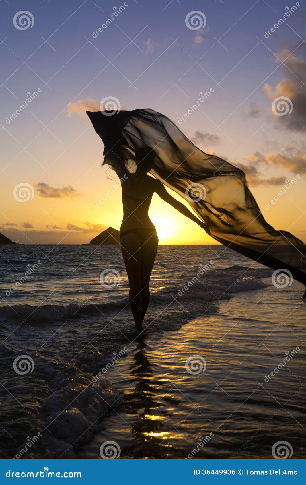 Woman on the Beach at Sunrise Stock Photo - Image of sunrise, sunset ...