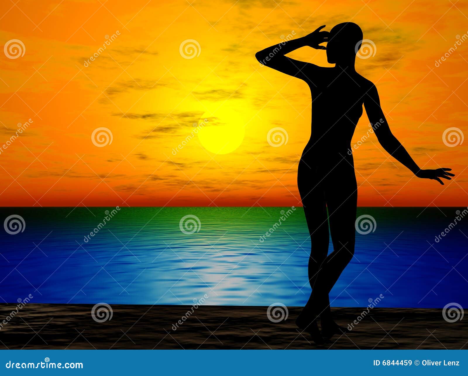 Woman on beach at sunset stock illustration. Illustration of graphics ...