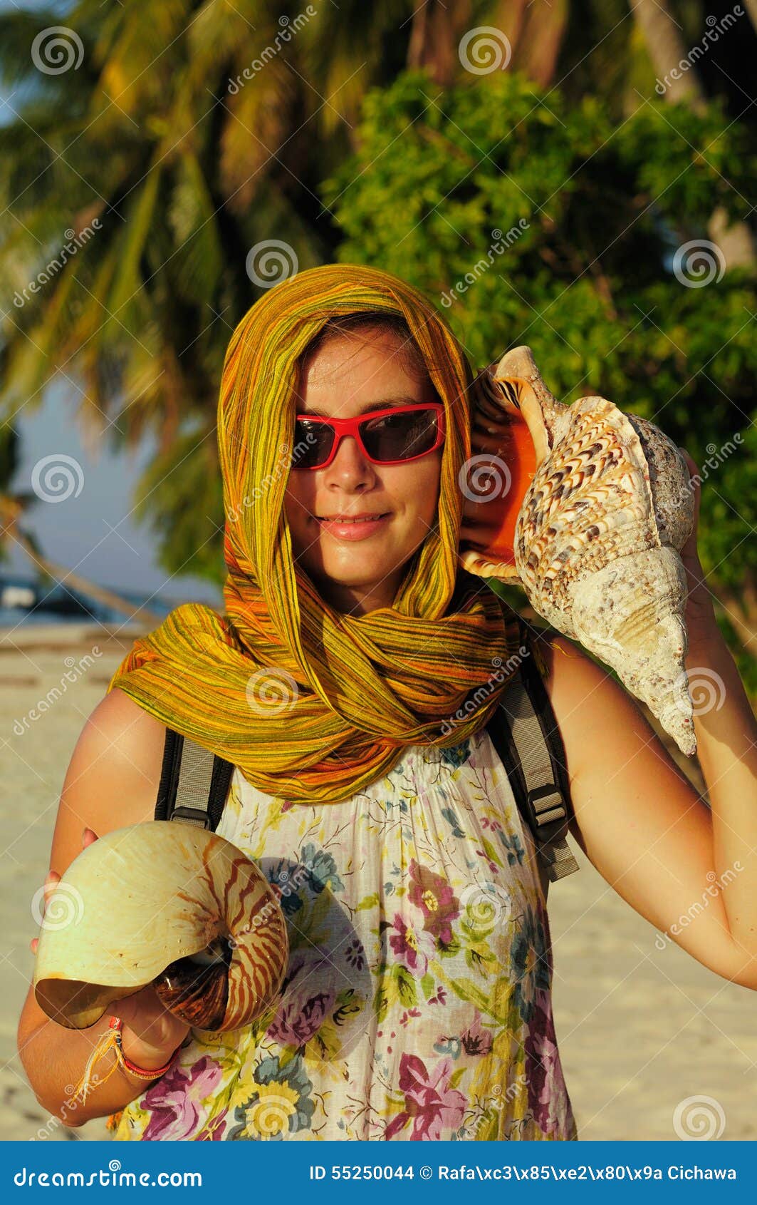 Woman on the beach stock photo. Image of portrait, shells - 55250044