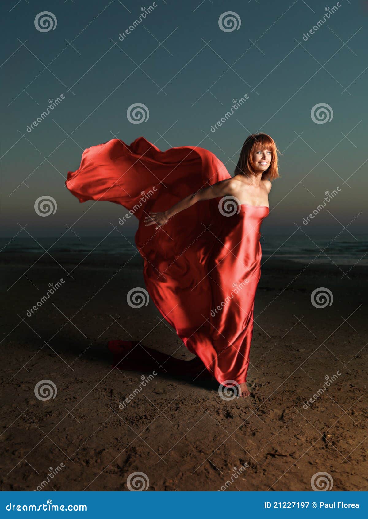 Woman on Beach Wind Blowing Fabric Stock Image - Image of beautiful ...