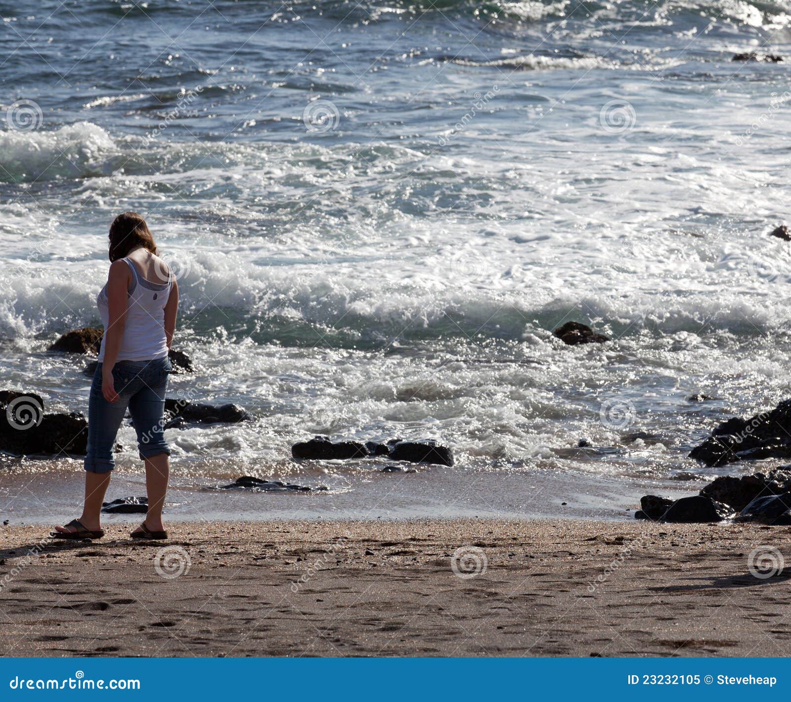 Woman Beachcomb on Glass Beach Stock Image - Image of glass, brown ...