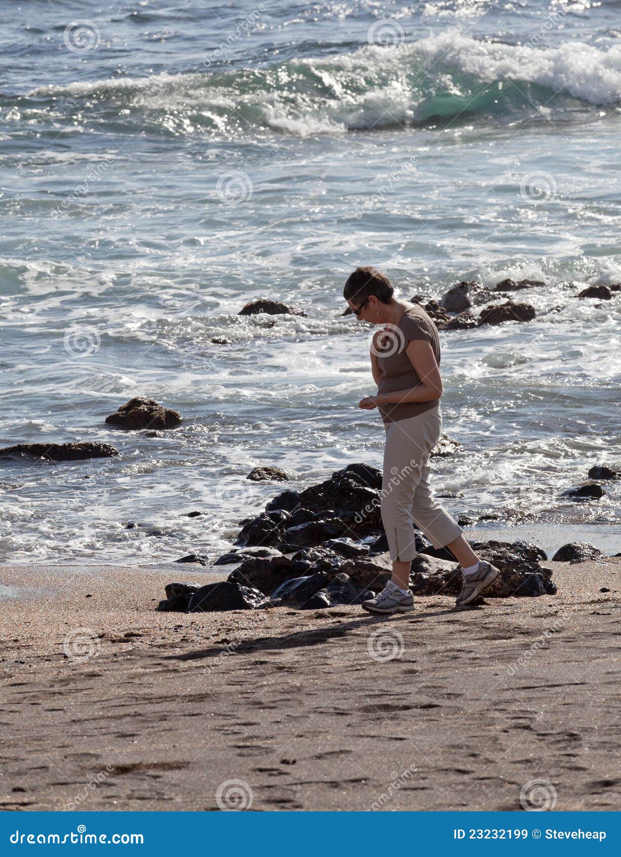 Woman Beachcomb on Glass Beach Stock Image - Image of shore ...
