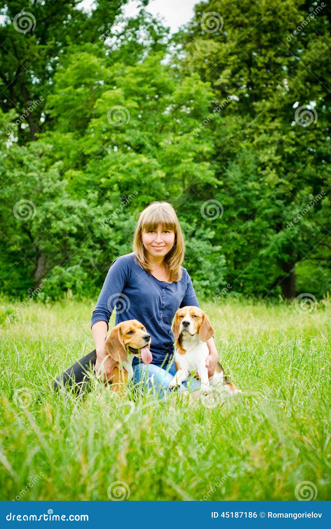 Woman with beagle stock photo. Image of green, beagle - 45187186