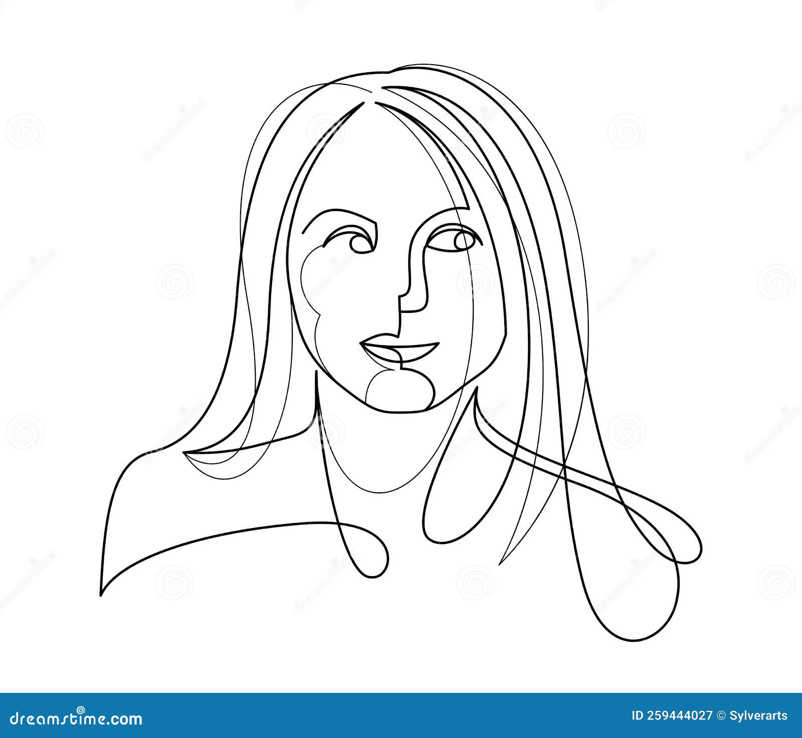 Woman Beauty Face Vector Linear Illustration Delicate Line Art Of