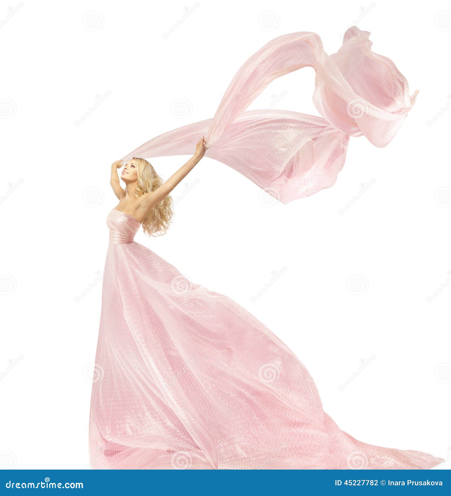 Woman Beauty Fashion Dress Girl In Silk Gown Waving On Wind Stock