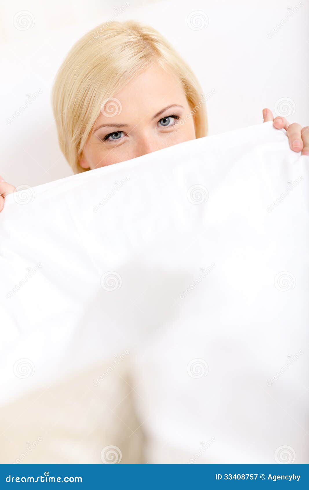 Woman in Bed Covers Her Face Stock Image - Image of attractive, indoor ...