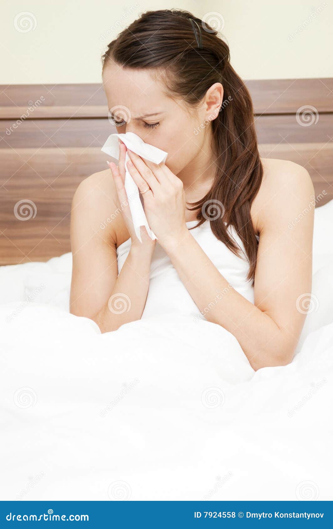 Woman in the bed with flu stock photo. Image of home, patient - 7924558