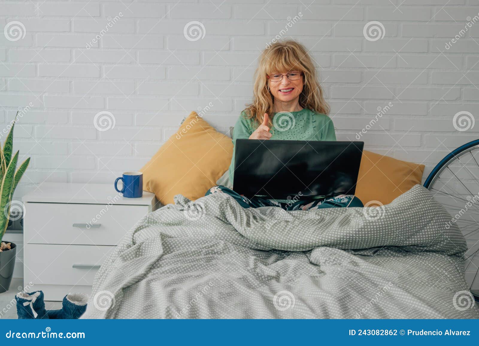 Woman at Home with Computer or Laptop Stock Photo - Image of online ...