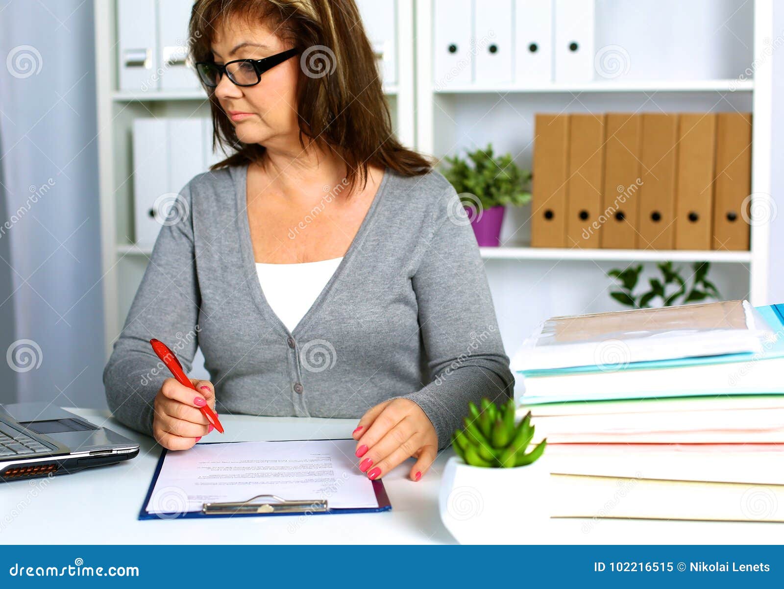 The Woman Behind the Desk in the Office Stock Image - Image of business ...