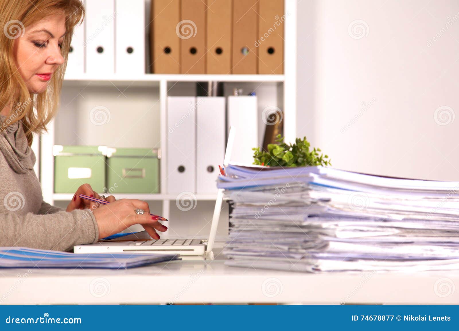 The Woman Behind the Desk in the Office Stock Image - Image of digital ...
