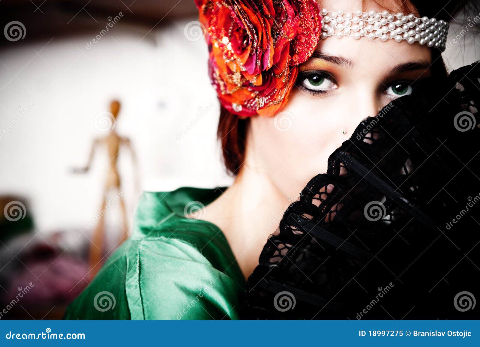 Woman behind fan stock image. Image of mystic, muse, black - 18997275