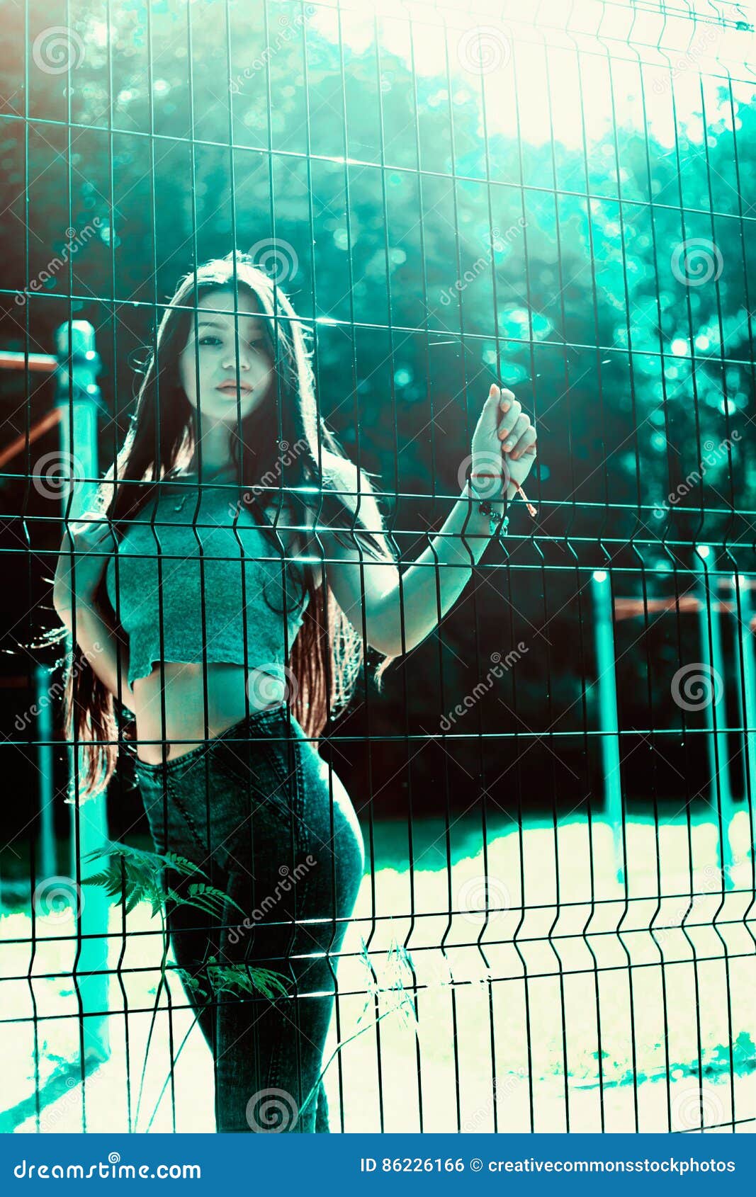 Woman Behind Fence Picture. Image: 86226166