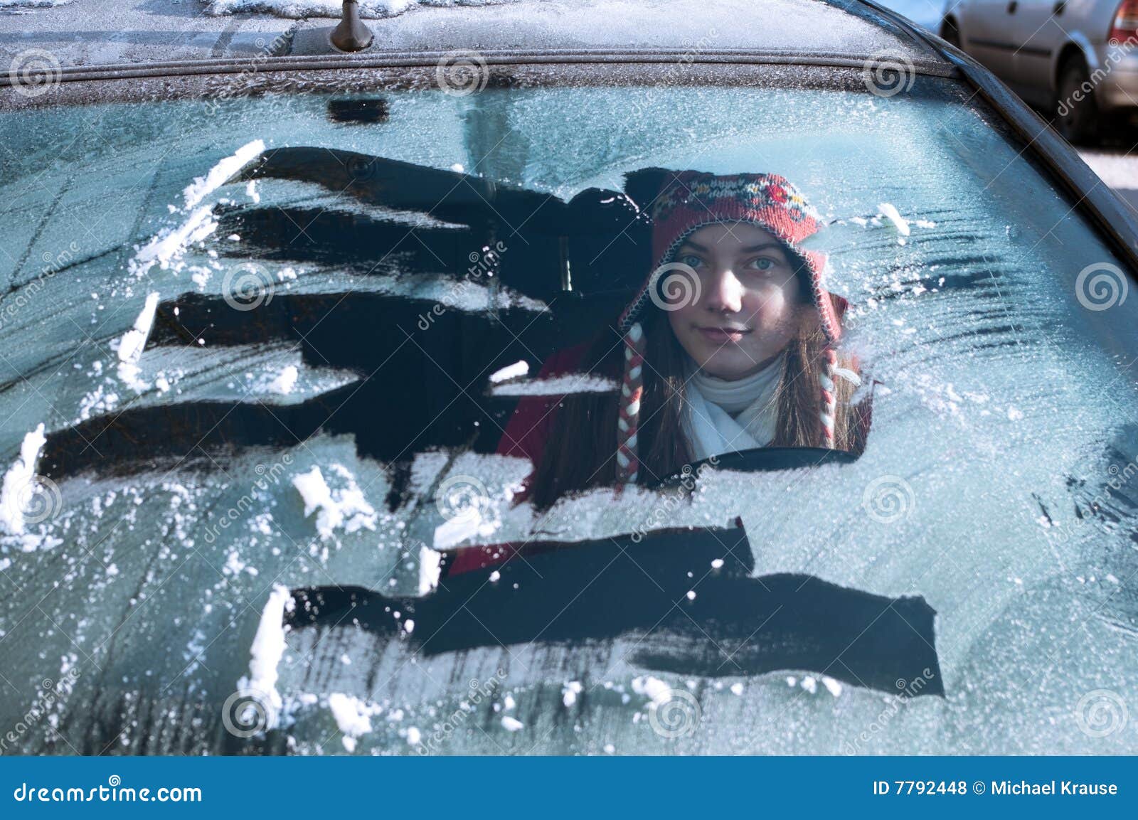 Woman Behind Windshield in Winter Stock Photo - Image of scarf ...