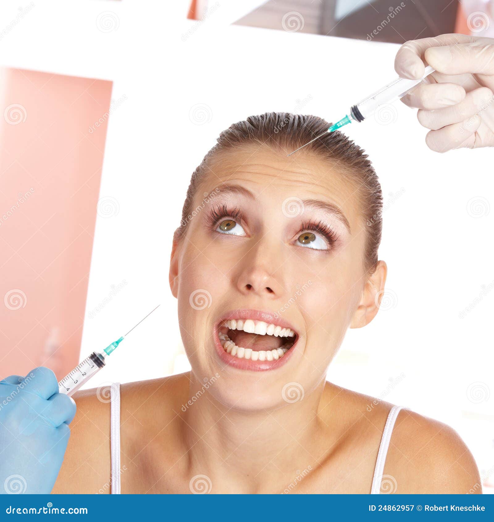 Woman Being Afraid of Needles Stock Image - Image of cheek, acid: 24862957