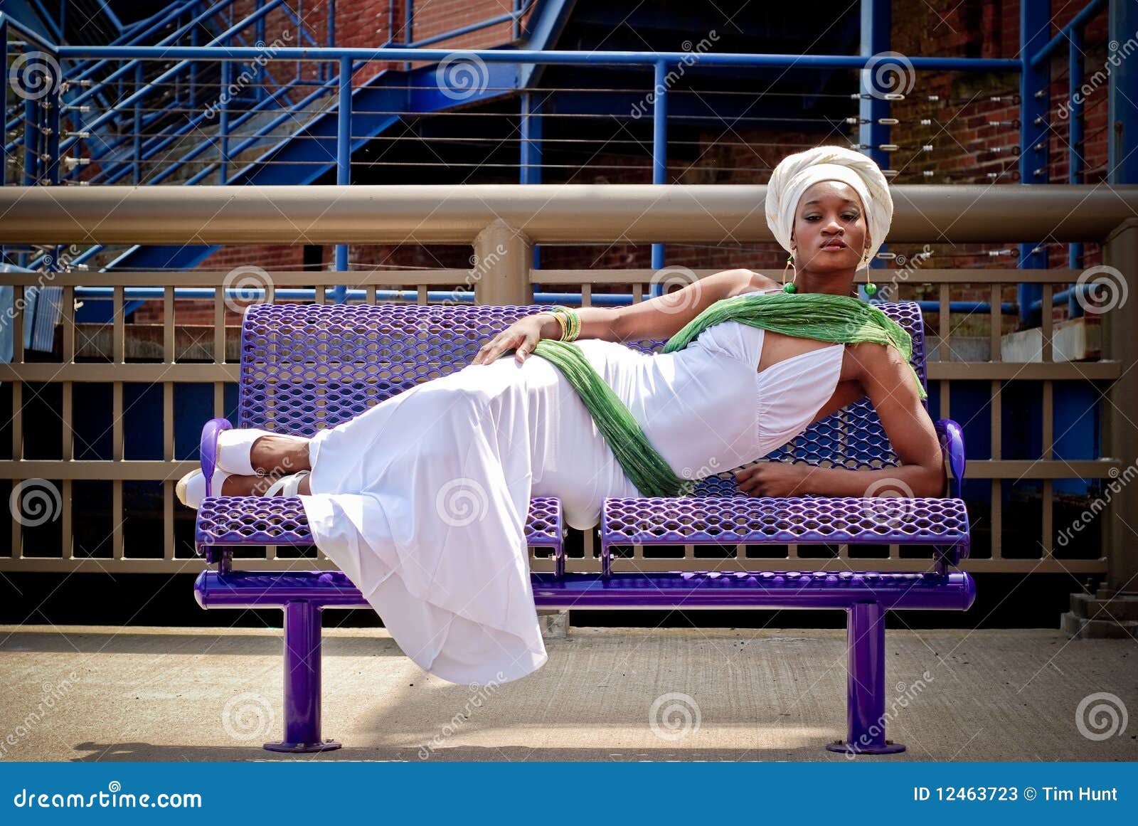 Woman on bench stock image. Image of bench, pretty, purple - 12463723