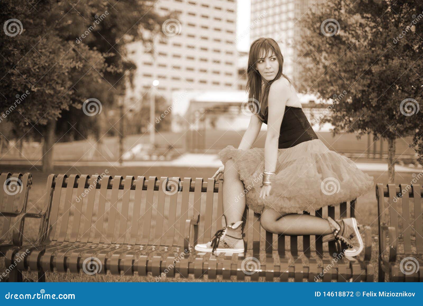 Woman on a bench stock photo. Image of fashion, trend - 14618872