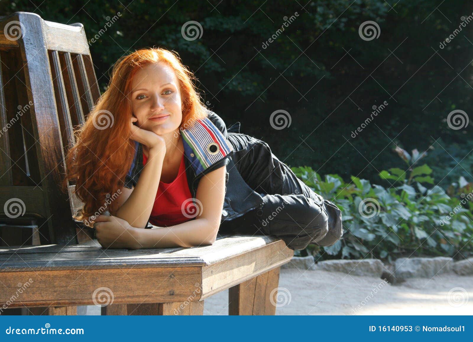 Woman on bench stock image. Image of arms, beautiful - 16140953
