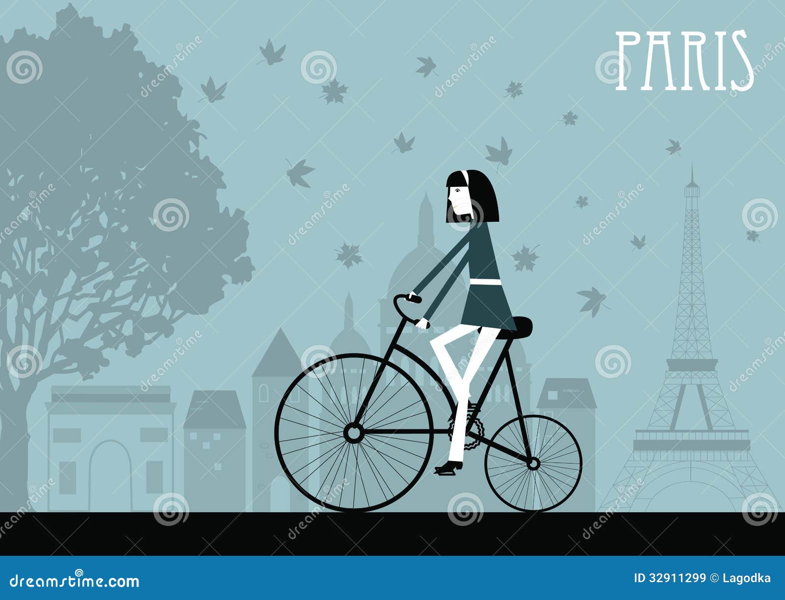 Woman on the Bicycle in Paris. Stock Vector - Illustration of city ...