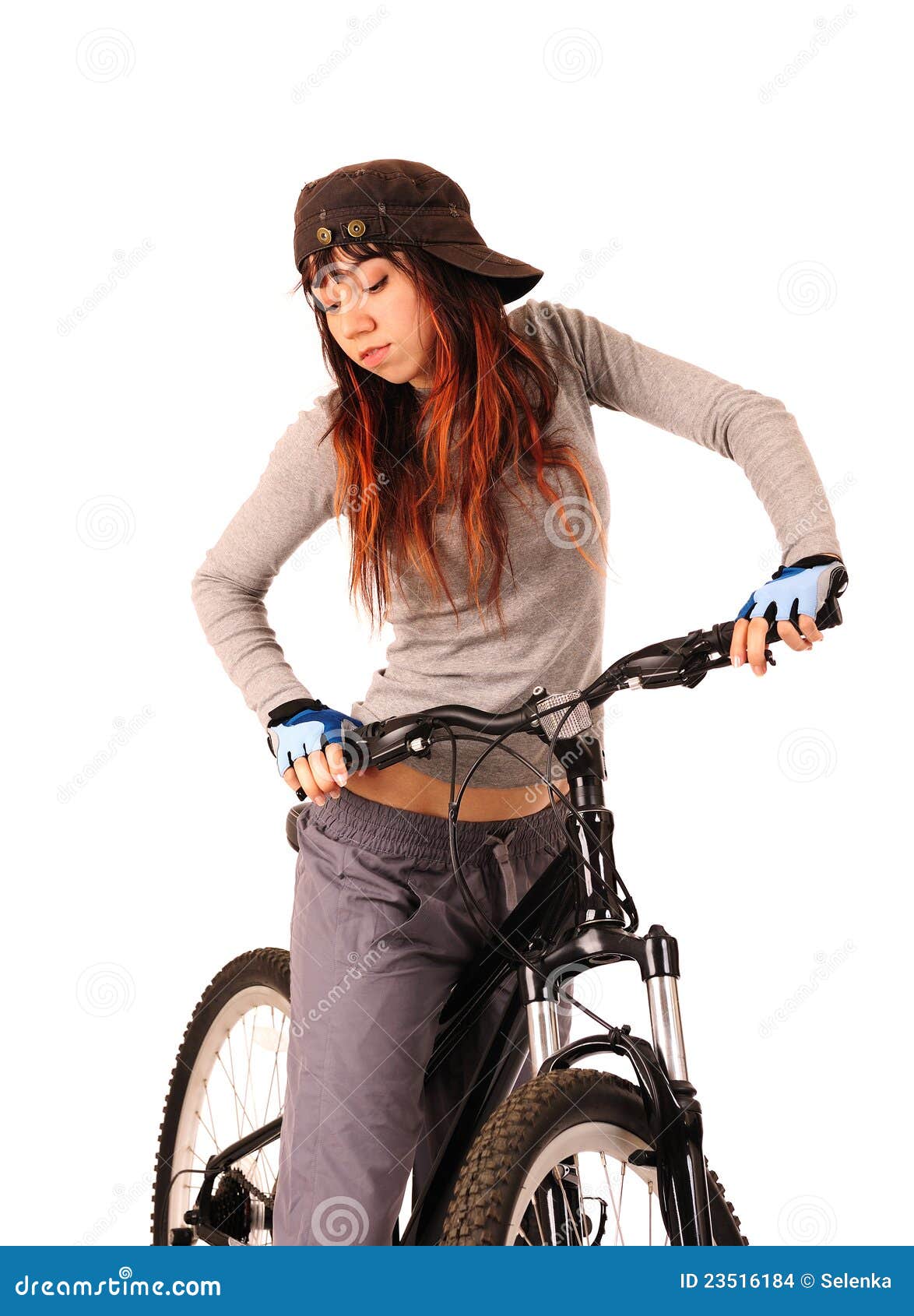 Woman Bicyclist Isolated on White. Stock Photo - Image of healthy ...