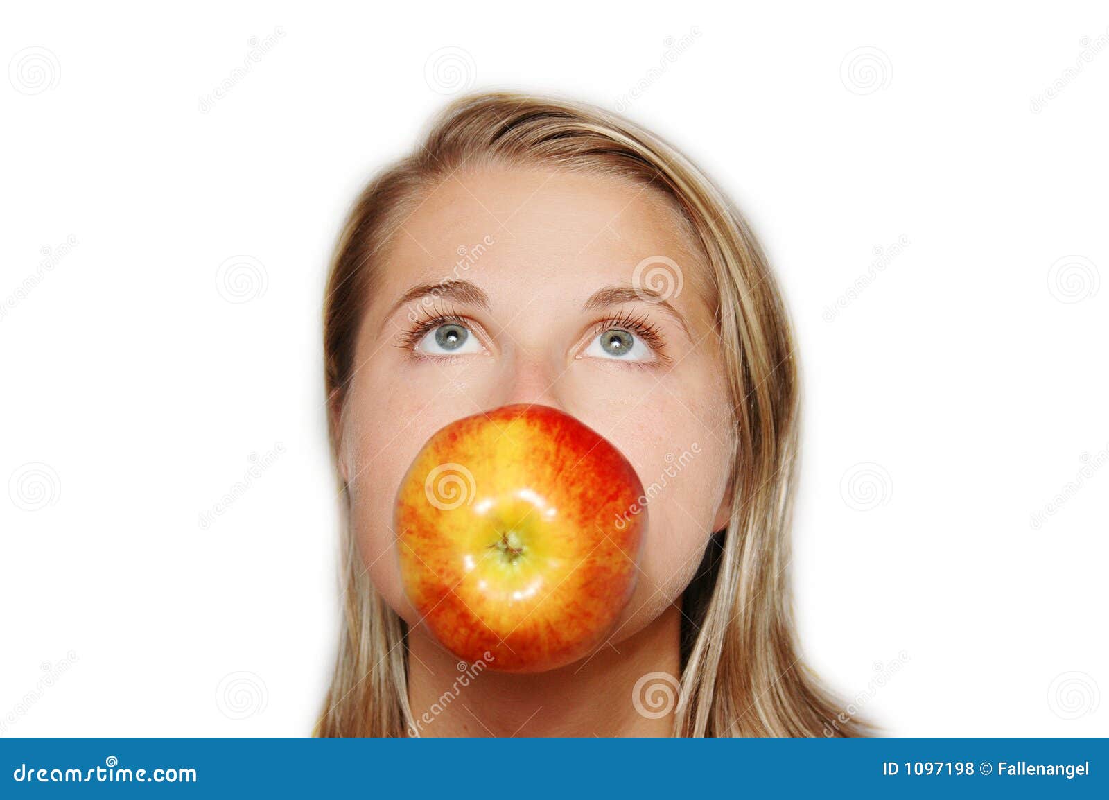 Woman with a Big Apple in Mouth Stock Photo - Image of diet, isolated ...