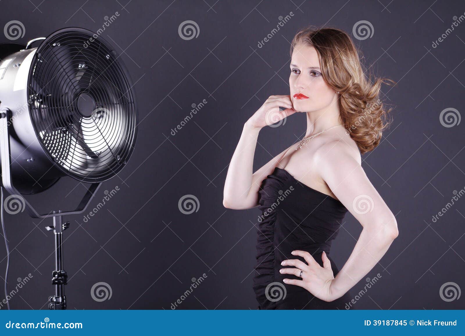 Woman with big fan stock image. Image of bright, girl - 39187845