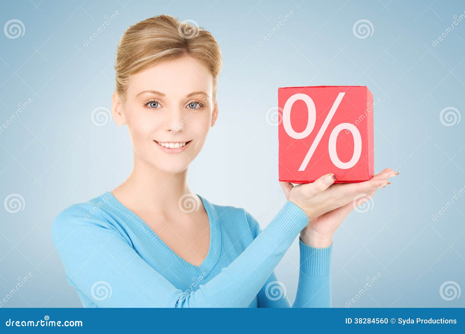 Woman with big percent box stock photo. Image of casual - 38284560