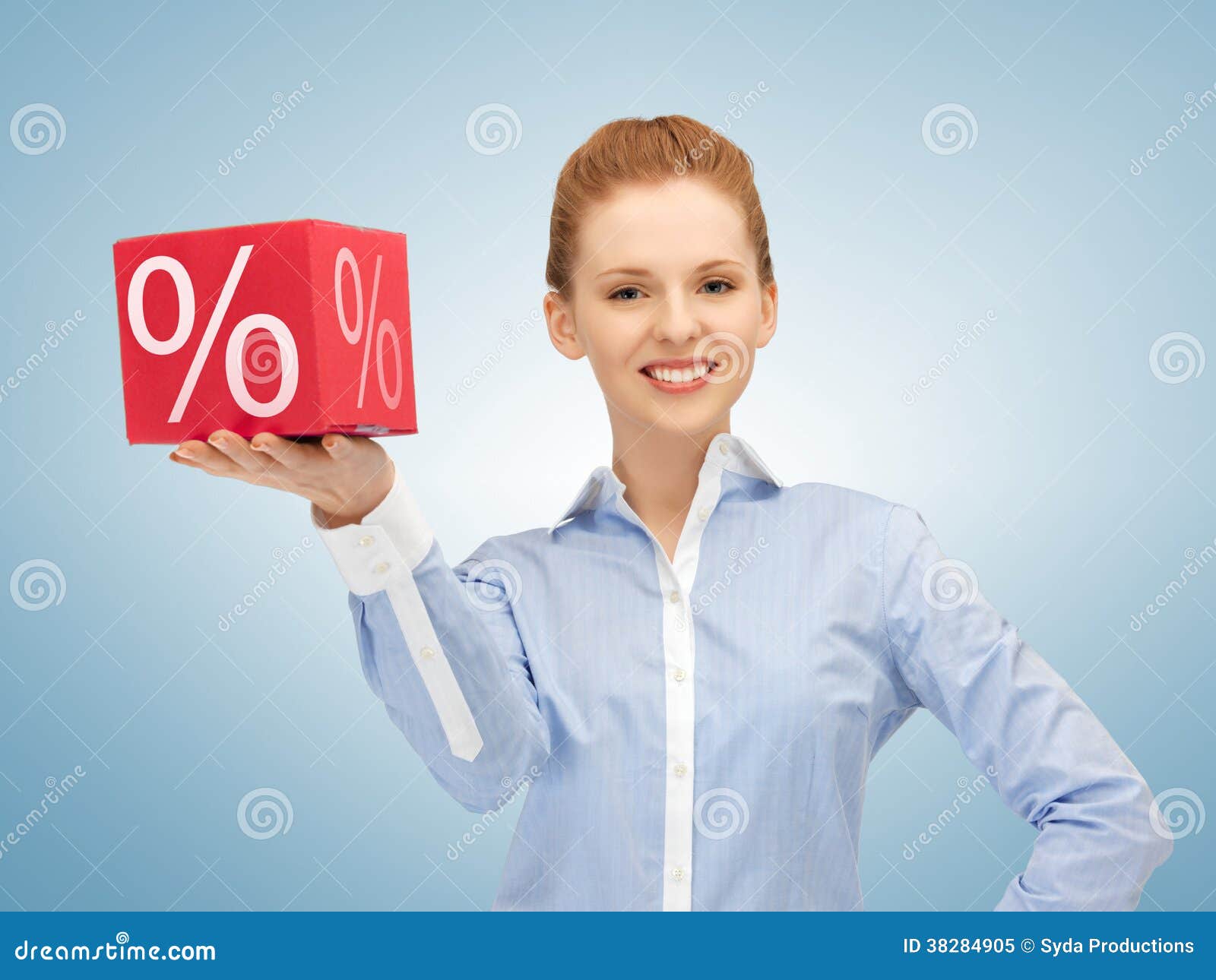 Woman with big percent box stock image. Image of carrying - 38284905