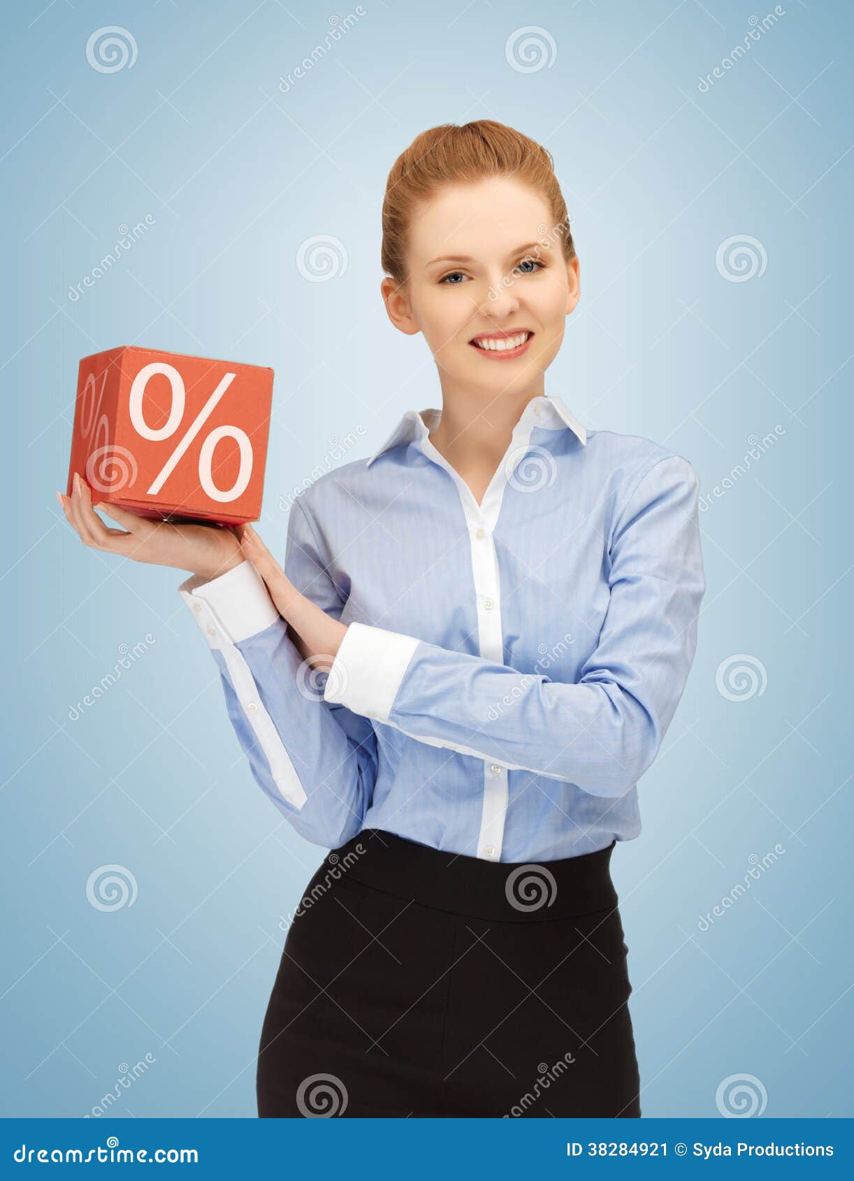 Woman with big percent box stock image. Image of caucasian - 38284921