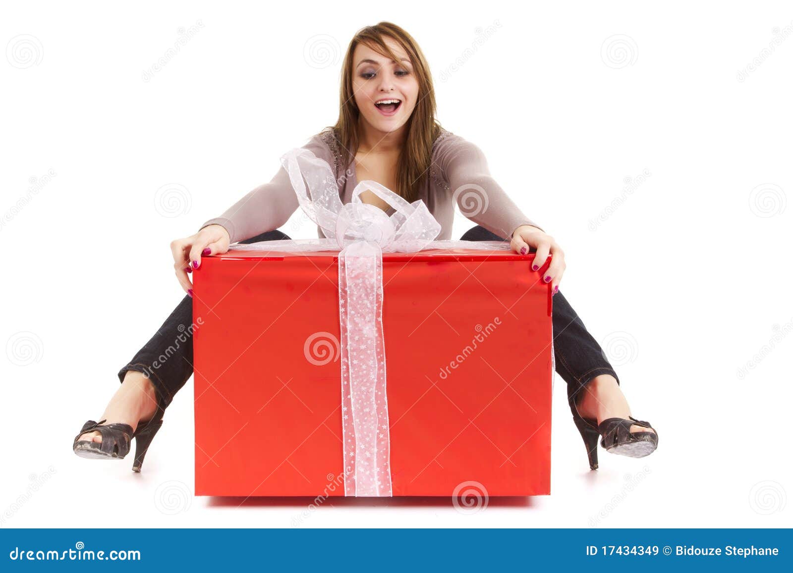 Woman big present stock image. Image of happy, receiving - 17434349