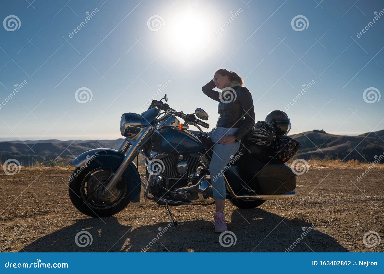 Woman Biker Sitting on Her Motorcycle Editorial Photography - Image of ...