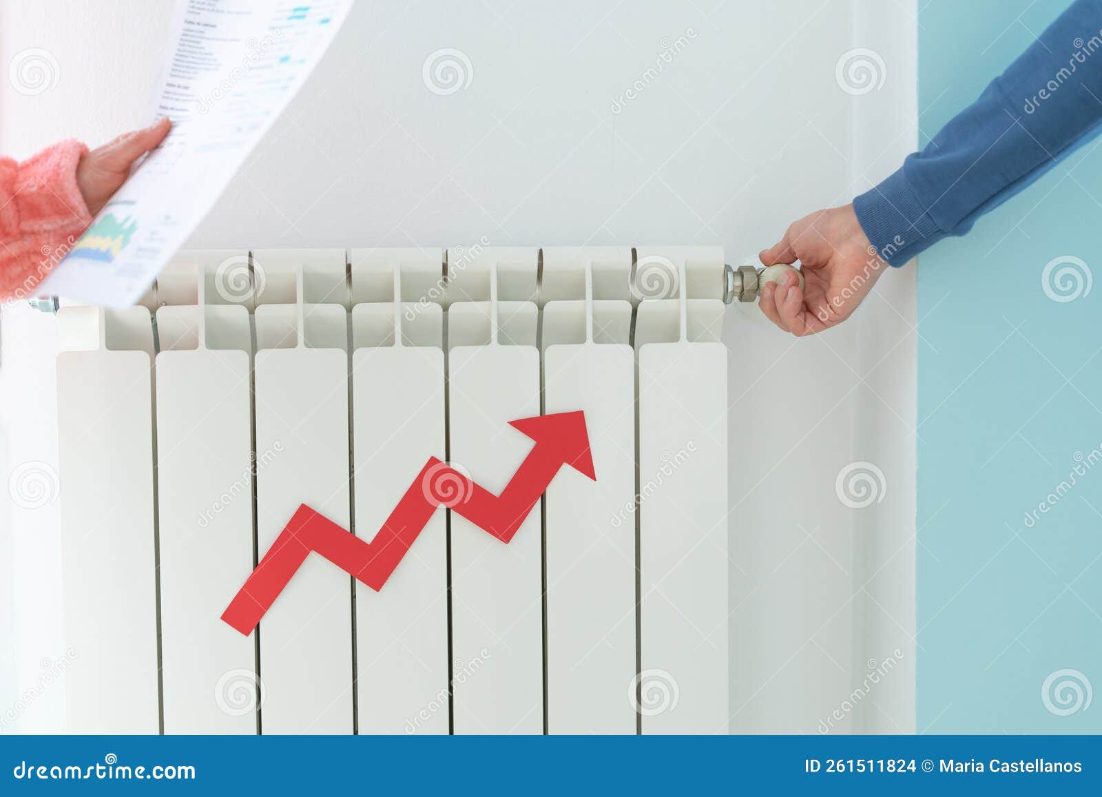 Woman With Bill In Hand And Man Modifying The Temperature On The