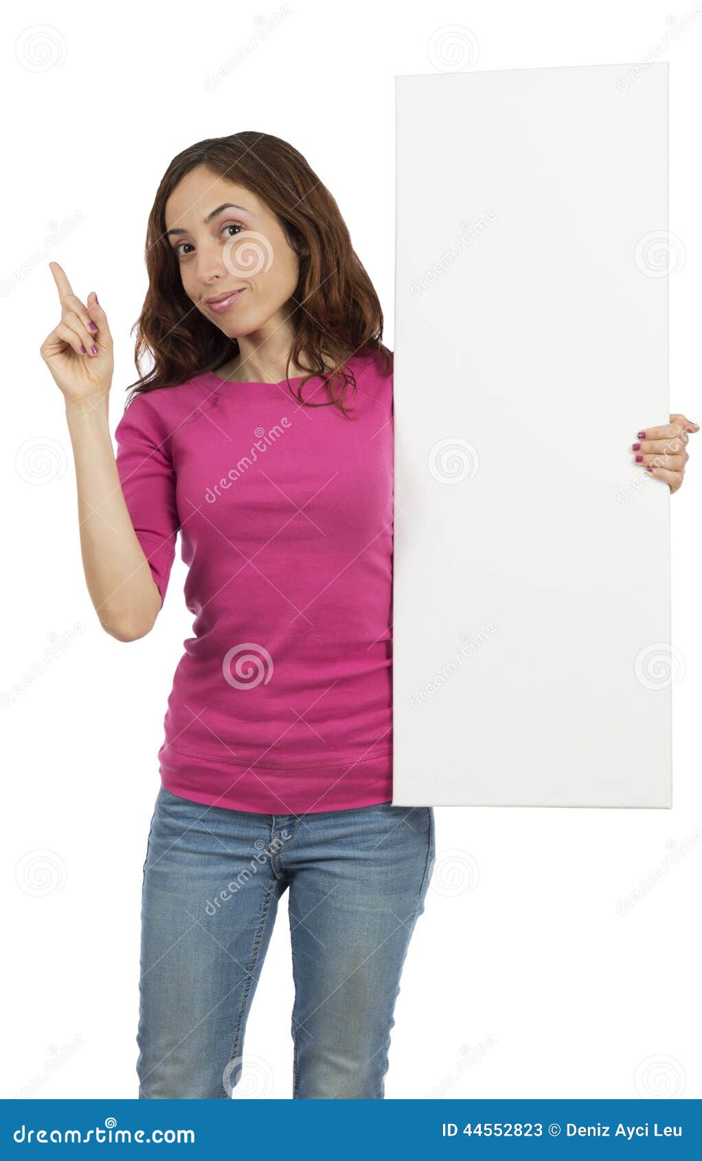 Woman with a Billboard Pointing Her Finger Stock Image - Image of ...