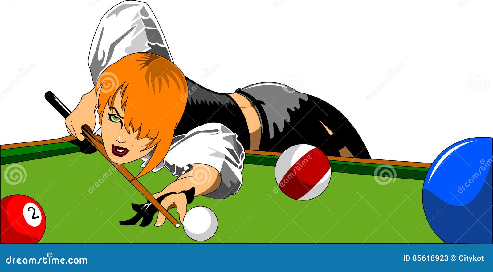 Woman on billiards stock illustration. Illustration of green - 85618923