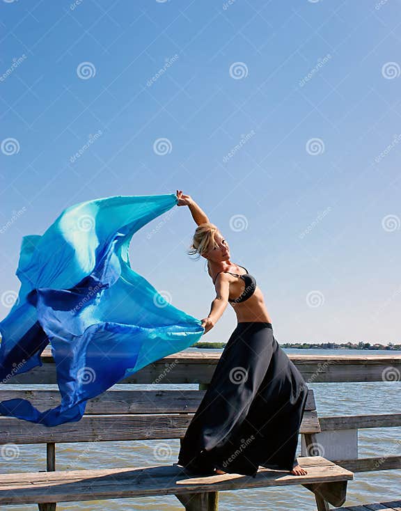 Woman with billowing silk stock image. Image of looking - 10779407