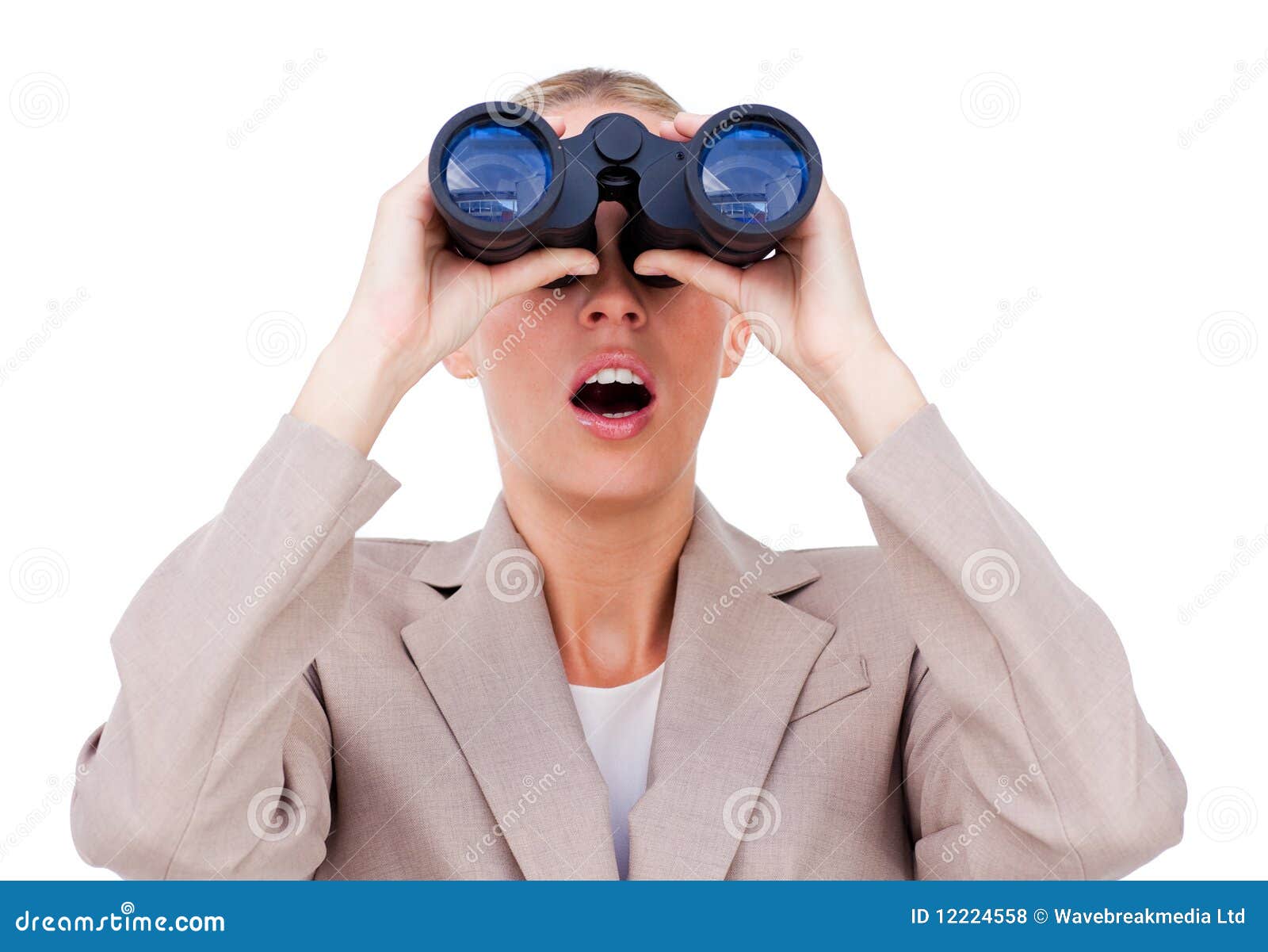 A woman with binocular stock photo. Image of cheerful - 12224558