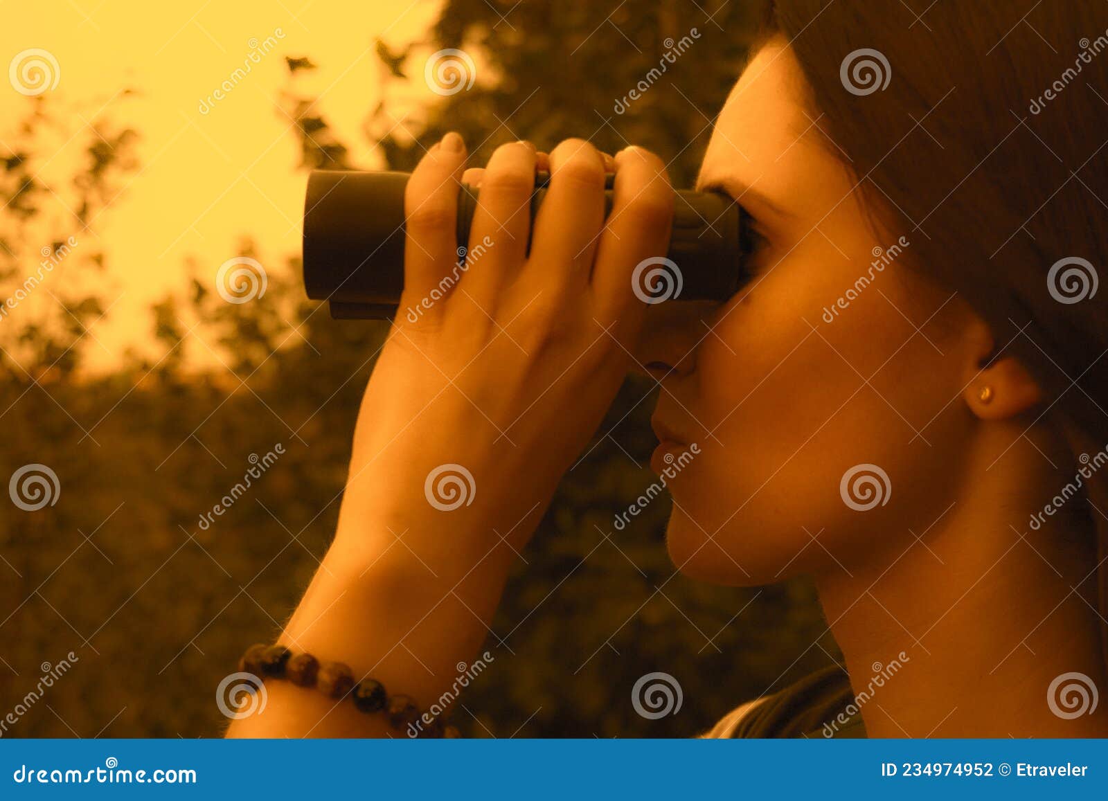 Woman with Binoculars stock photo. Image of landscape - 234974952