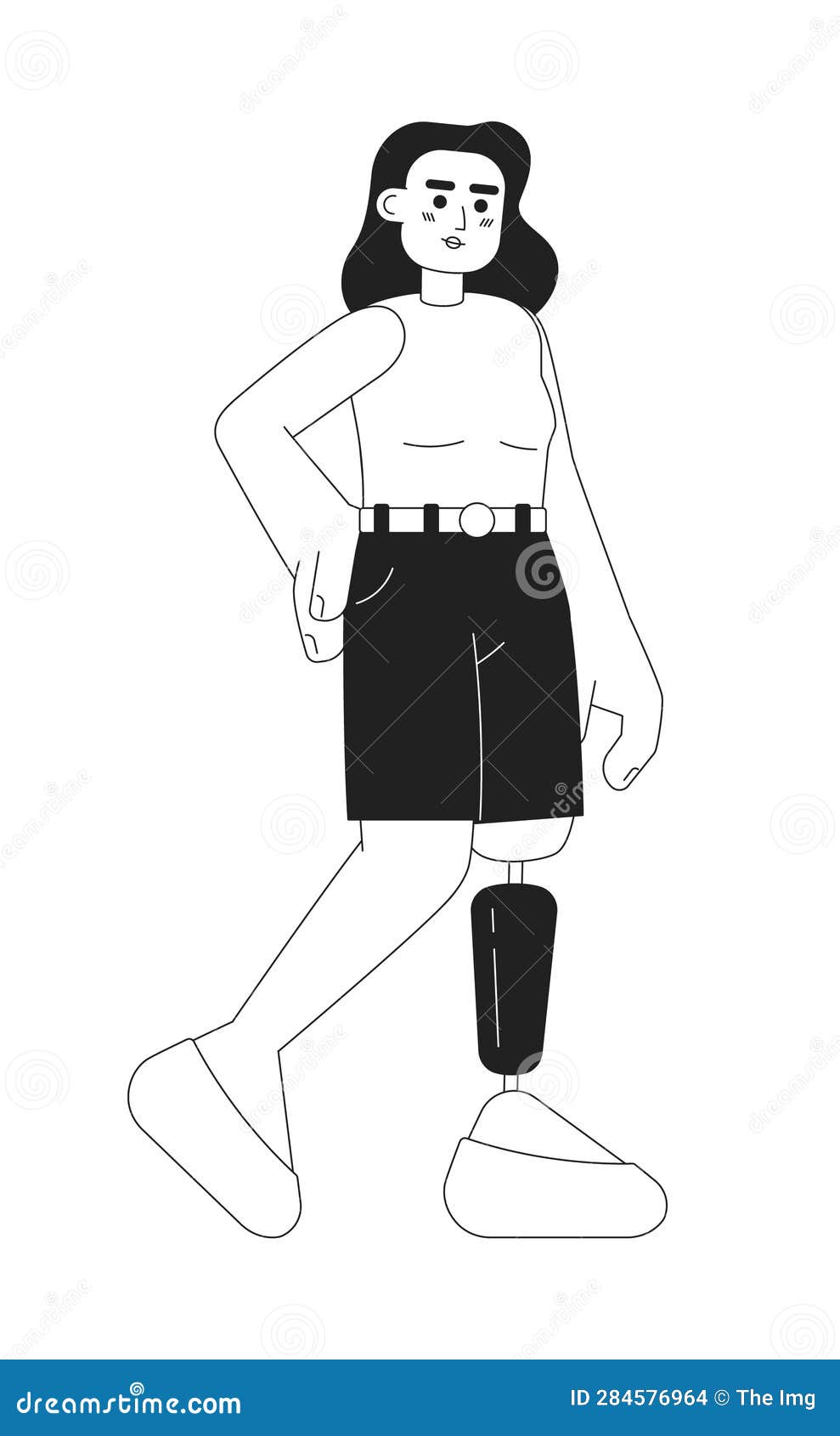 Woman with Bionic Leg Prothesis Monochromatic Flat Vector Character ...