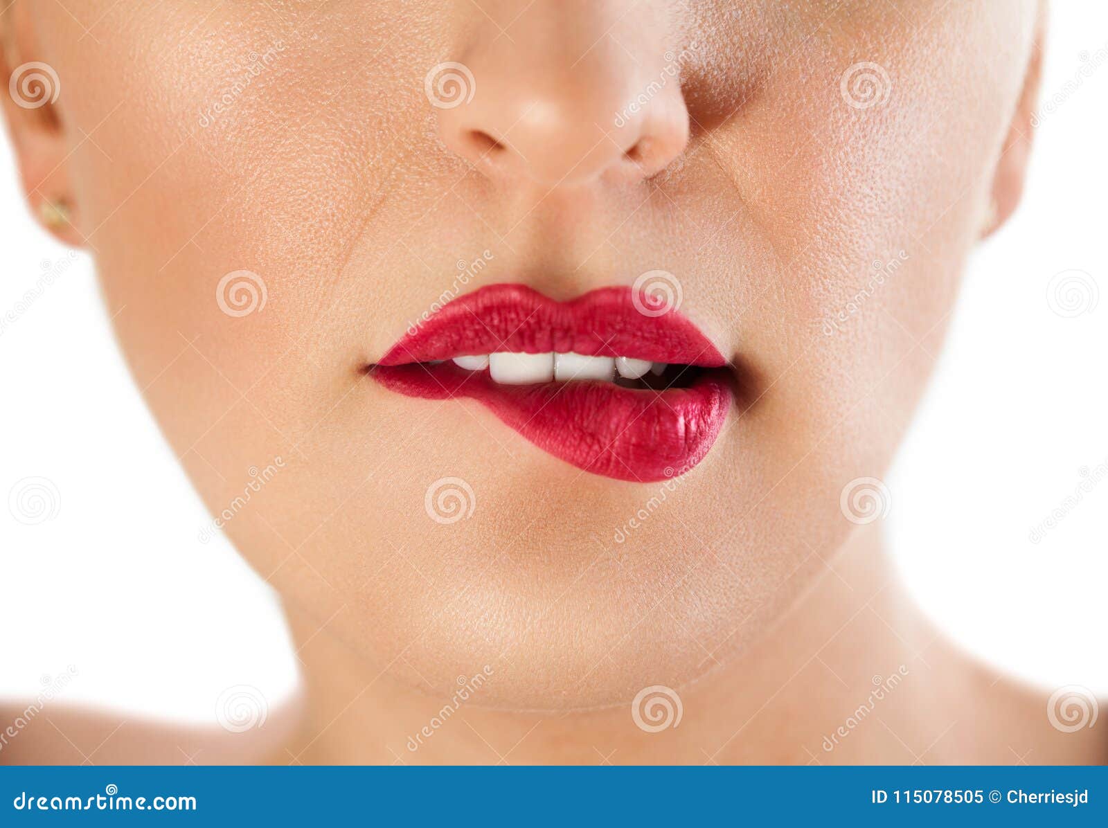 Woman Bite Her Lips, Seductive Lips Stock Image - Image of desire, facial: 115078505