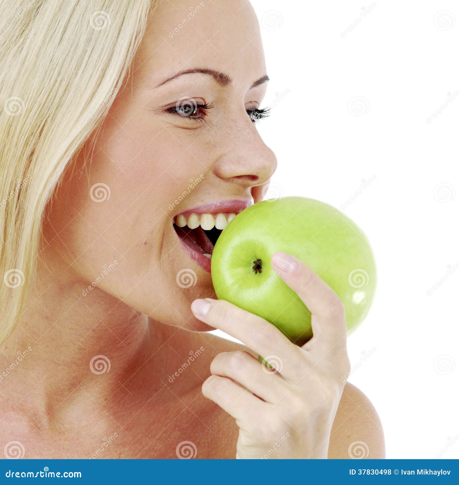 Woman bites an apple stock photo. Image of bite, fruit - 37830498