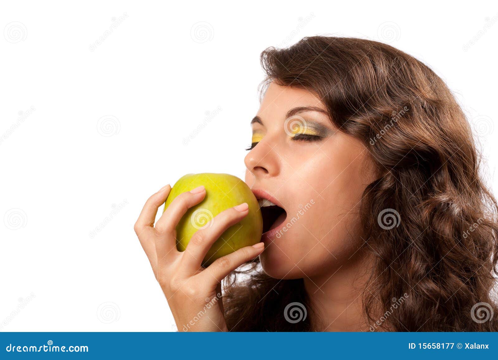 Woman biting apple stock image. Image of health, face - 15658177