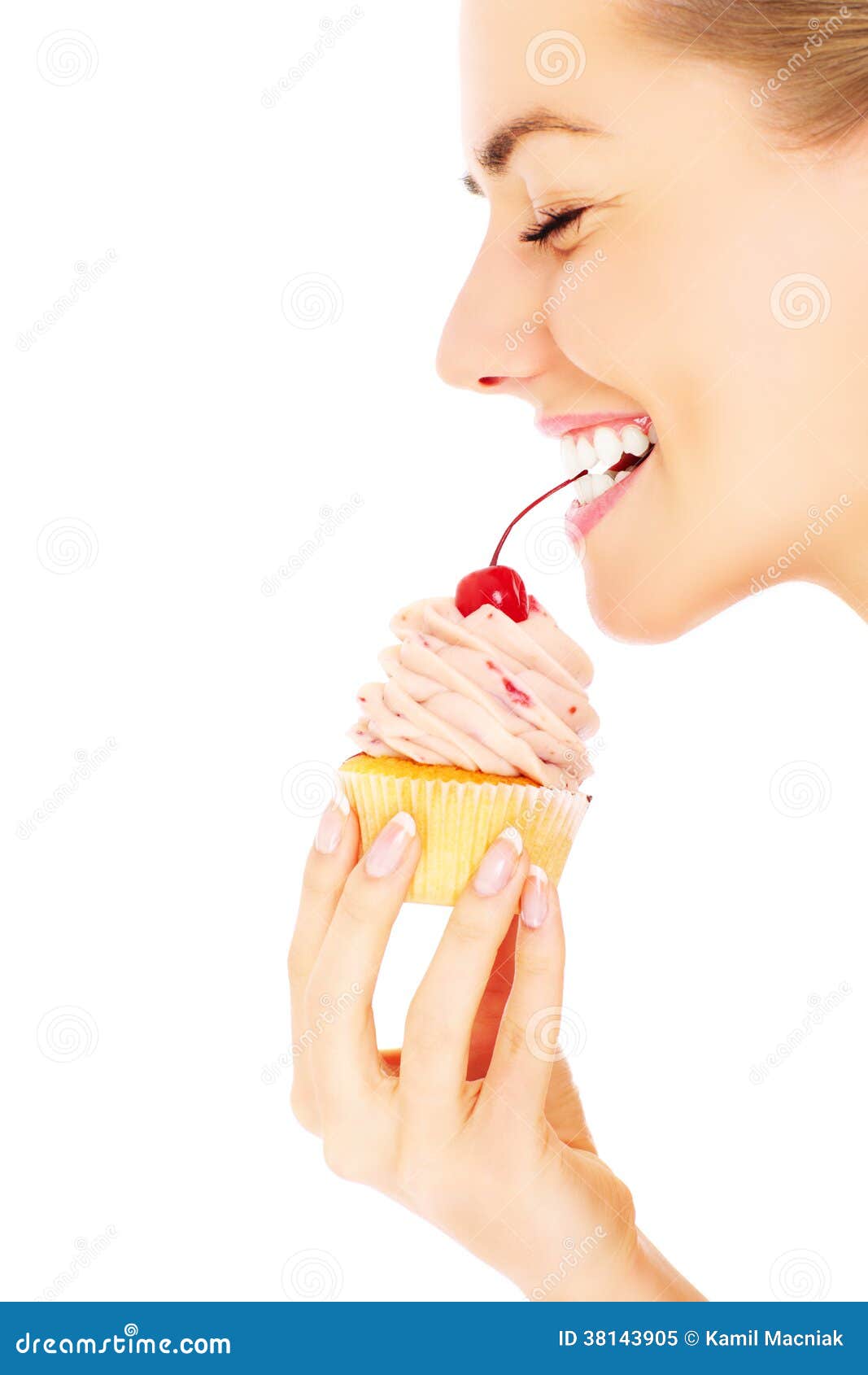 Woman biting a cupcake stock image. Image of lips, portrait - 38143905