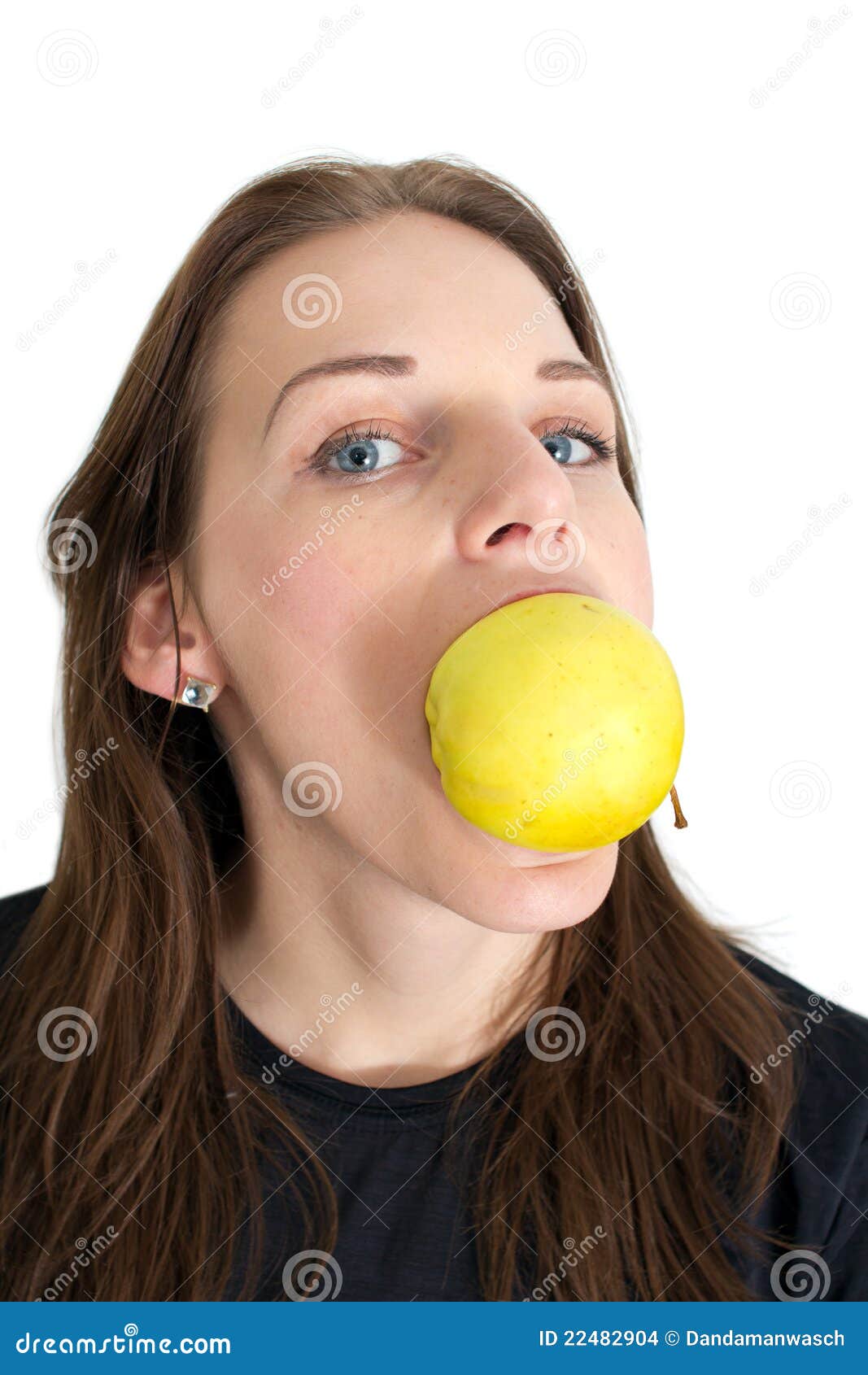 Woman Biting a Yellow Apple Stock Photo - Image of meal, food: 22482904