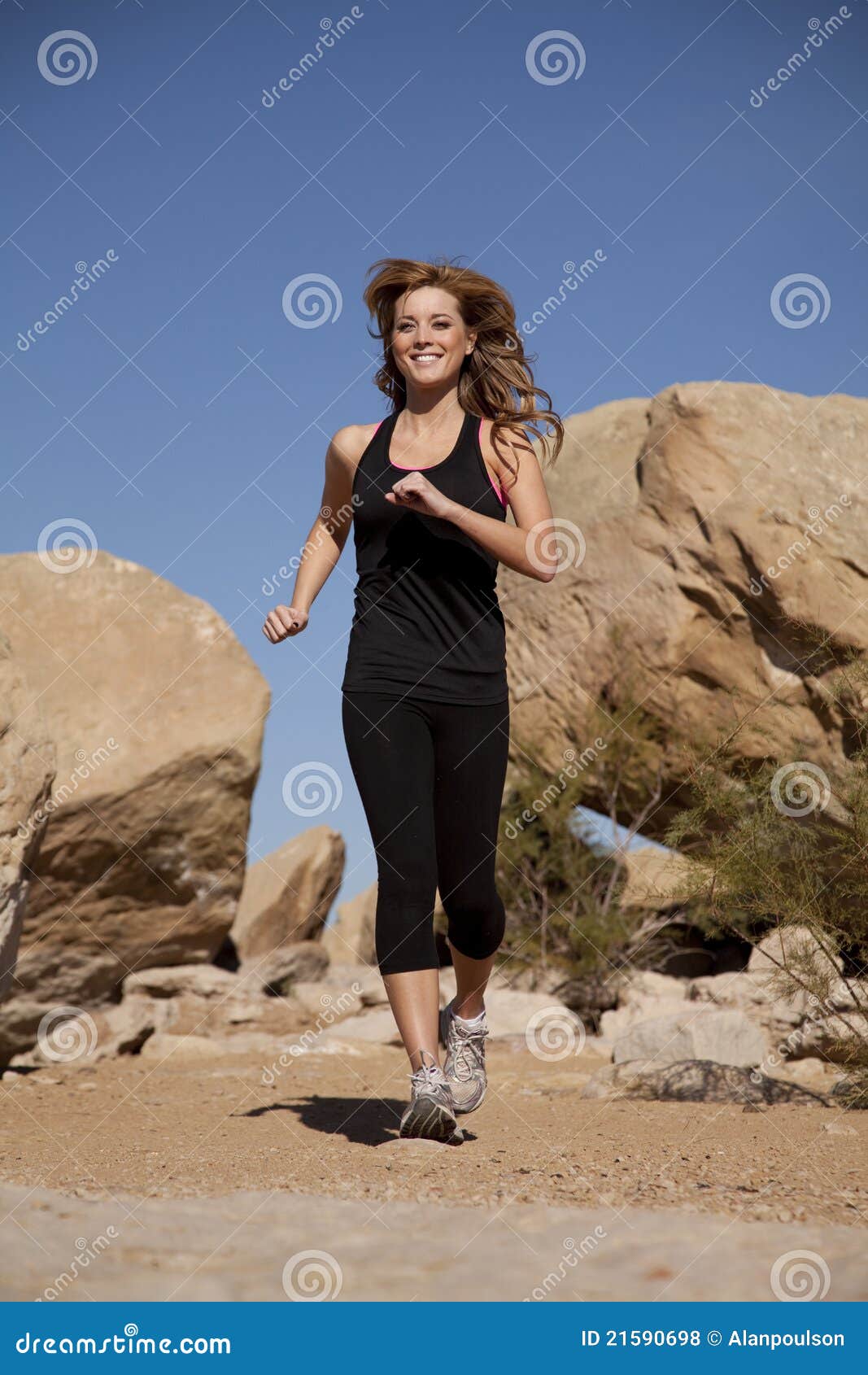 Woman Black Clothes Running Smile Stock Photo - Image of bodybuilding ...